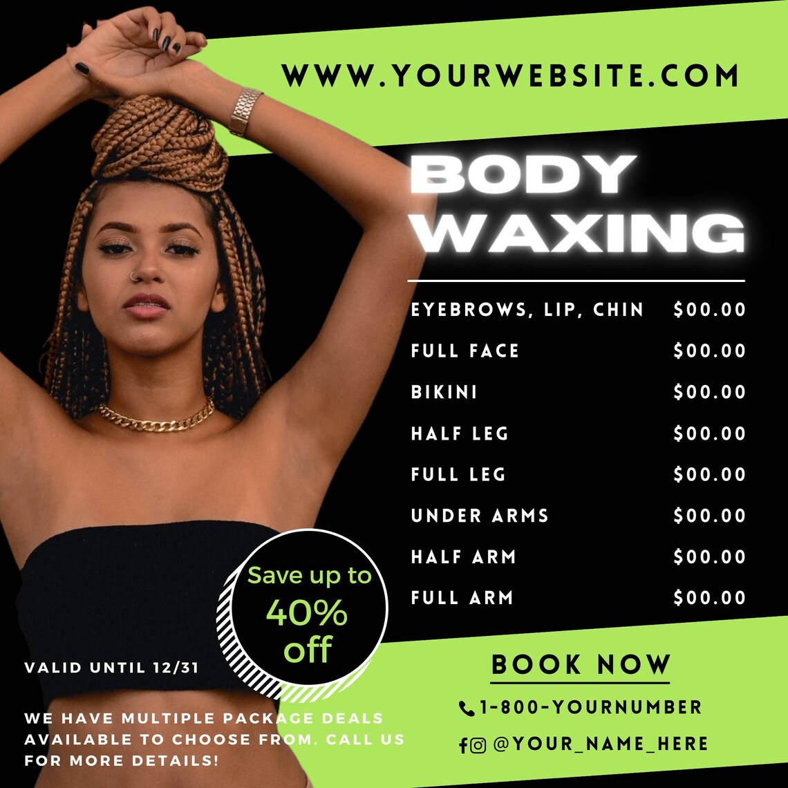 Full Body Waxing Flyer Template Instagram Hair Removal Soft - Etsy