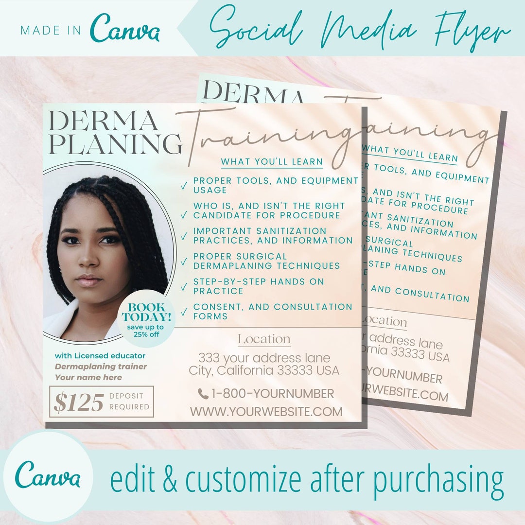 Dermaplaning Training Flyer Template - Dermaplane Online Classes Flyers ...