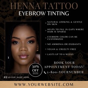 Henna Eyebrows Flyer Template -instagram Henna Tattoo Brows Tinting ...
