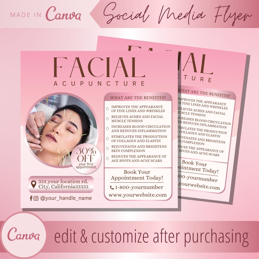 Facial Acupuncture Flyer Template - Acupuncture Facelift Flyers ...