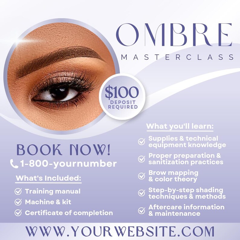 Ombre Brows Masterclass Flyer Template - Ombré Powder Eyebrows Training ...