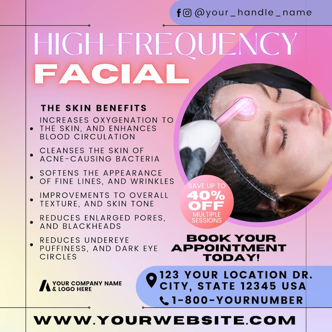 High Frequency Facial Flyer Template - Esthetician Appointment Flyers ...