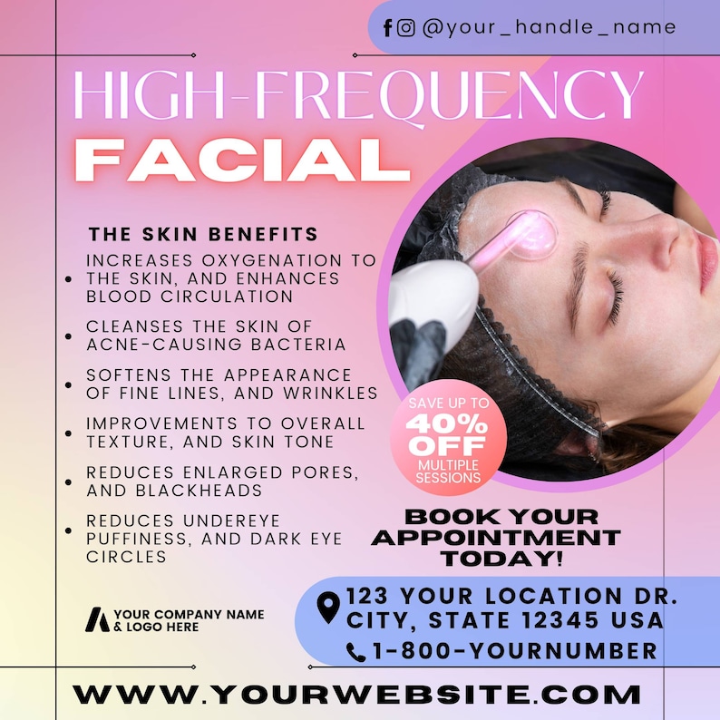 High Frequency Facial Flyer Template - Esthetician Appointment Flyers ...