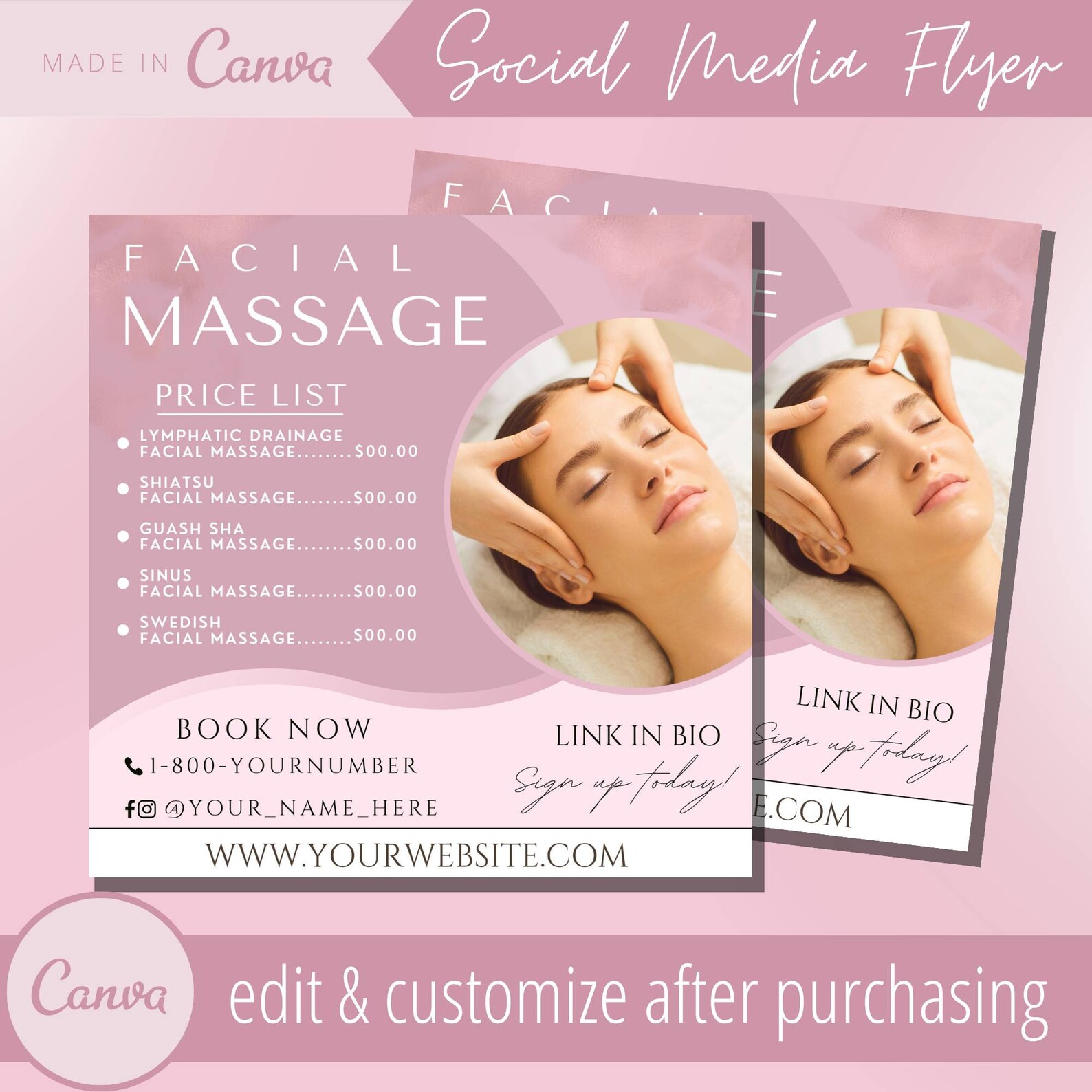 Facial Massage Flyer Template - Face Massages Therapist Flyers ...