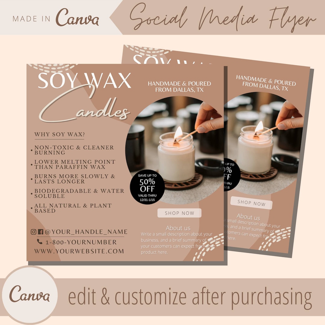 Soy Wax Candles Flyer Template - Editable Instagram Handmade Candle ...