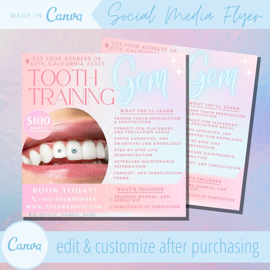 Tooth Gem Training Flyer Template -editable Teeth Crystal Gems Online ...