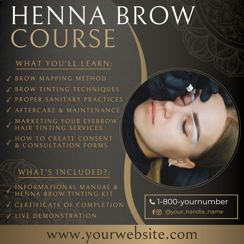 Henna Brow Tinting Course Flyer Template - Editable Eyebrow Coloring ...