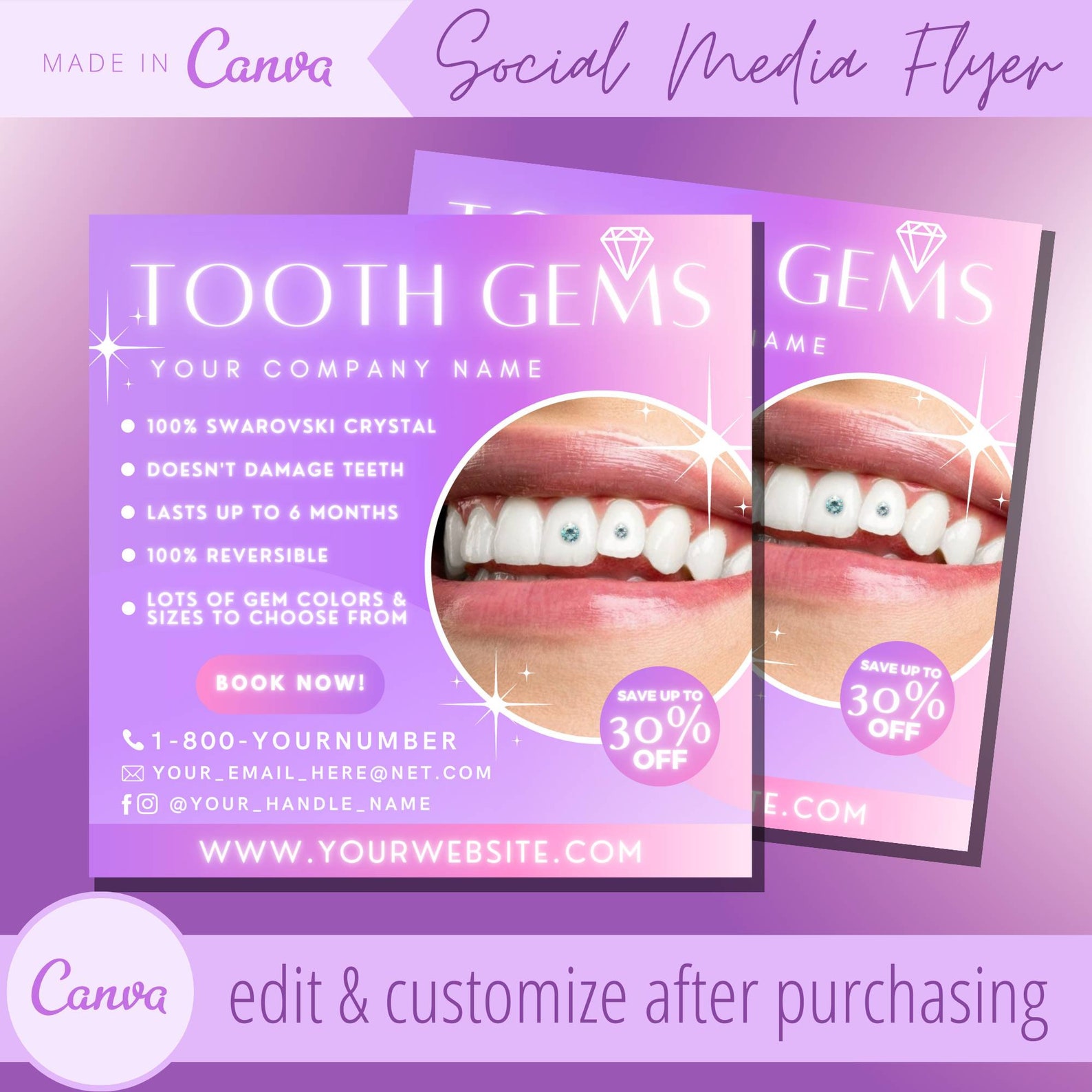 Tooth Gems Flyer Template Teeth Gem Crystal Charms Flyers | Etsy