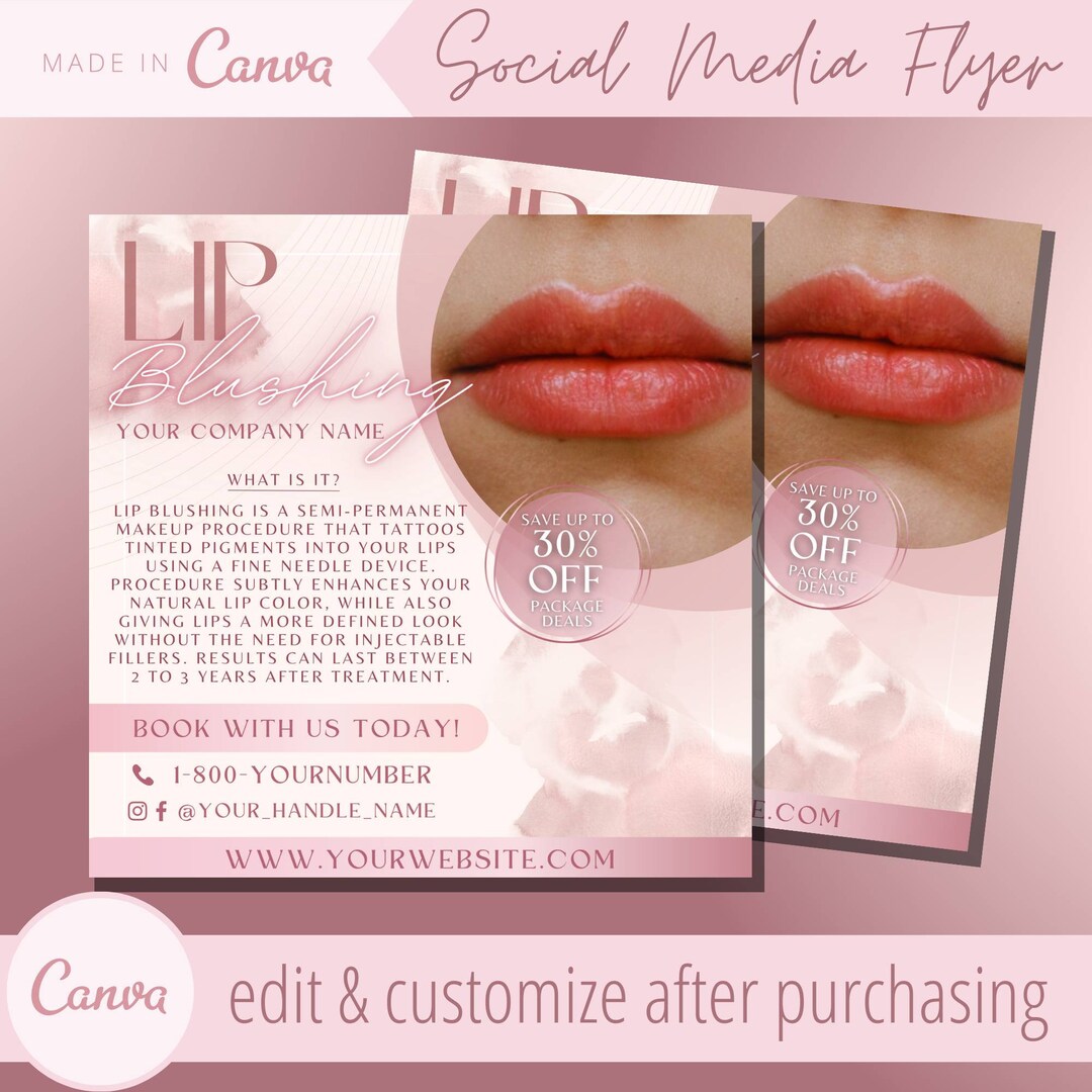 Lip Tinting Tattoo Flyer Template - Semipermanent PMU Artist Templates ...