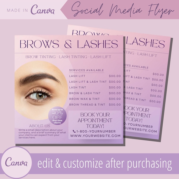 Lashes & Brow Lamination Flyer Template Instagram Eyelash - Etsy