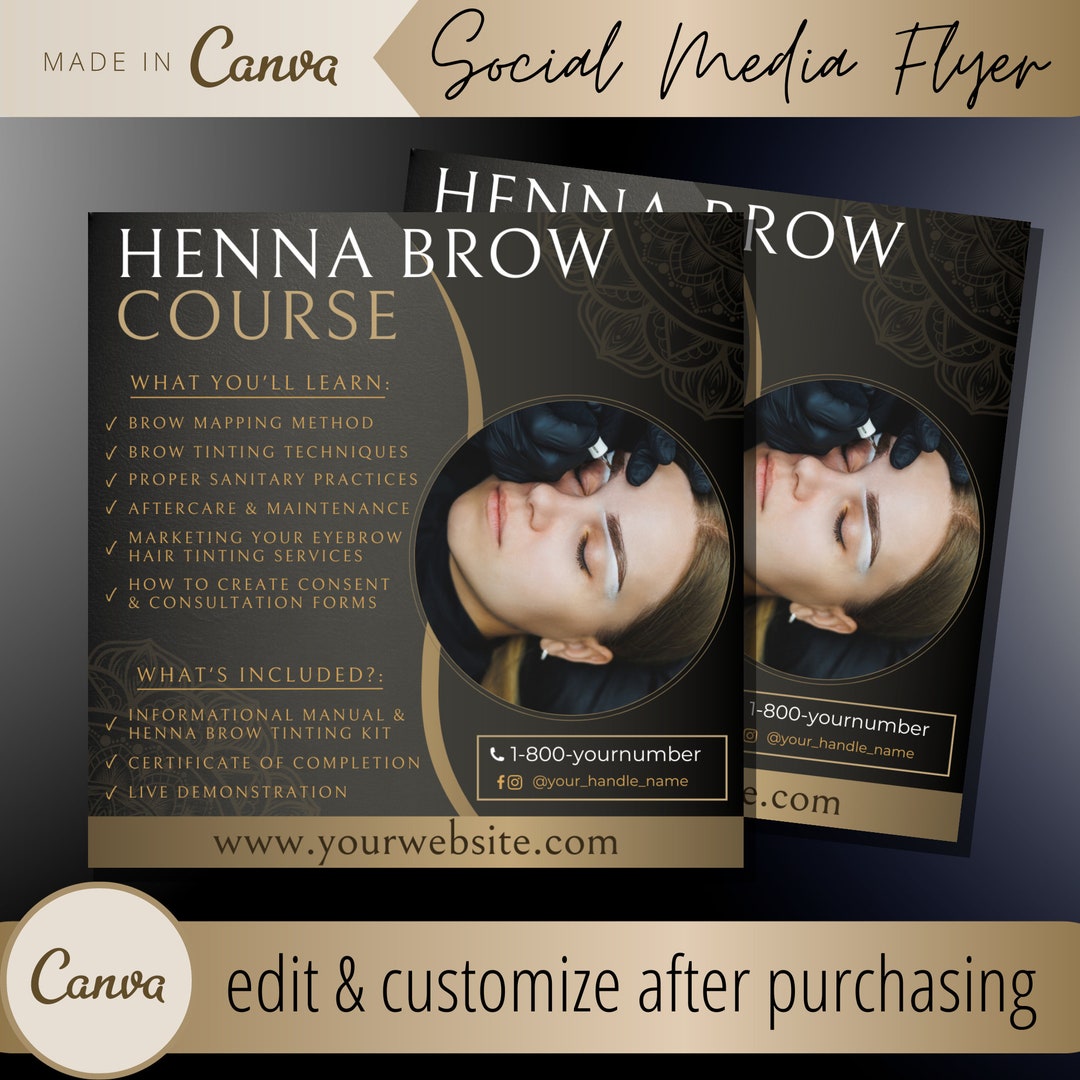 Henna Brow Tinting Course Flyer Template - Editable Eyebrow Coloring ...