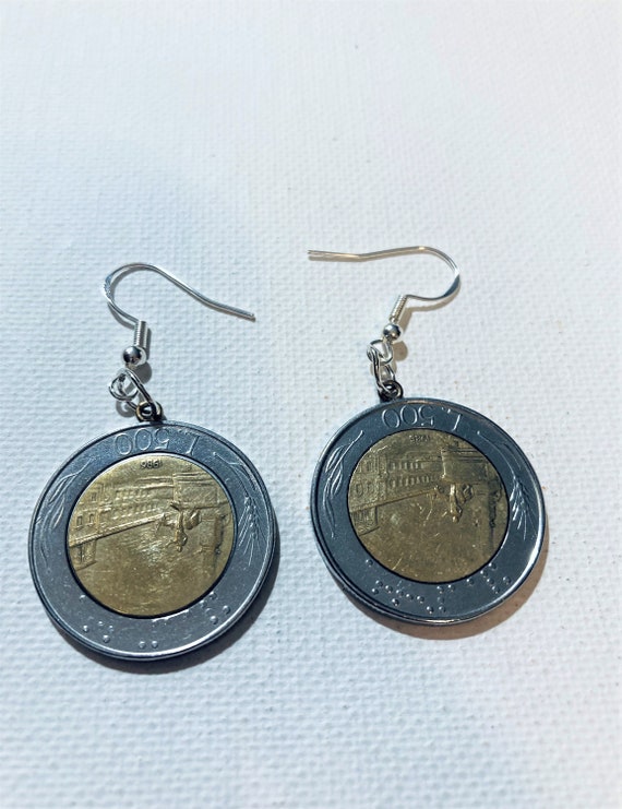 Vintage Repvbblica Italiana 500 lire Coin Dangle Earr… - Gem