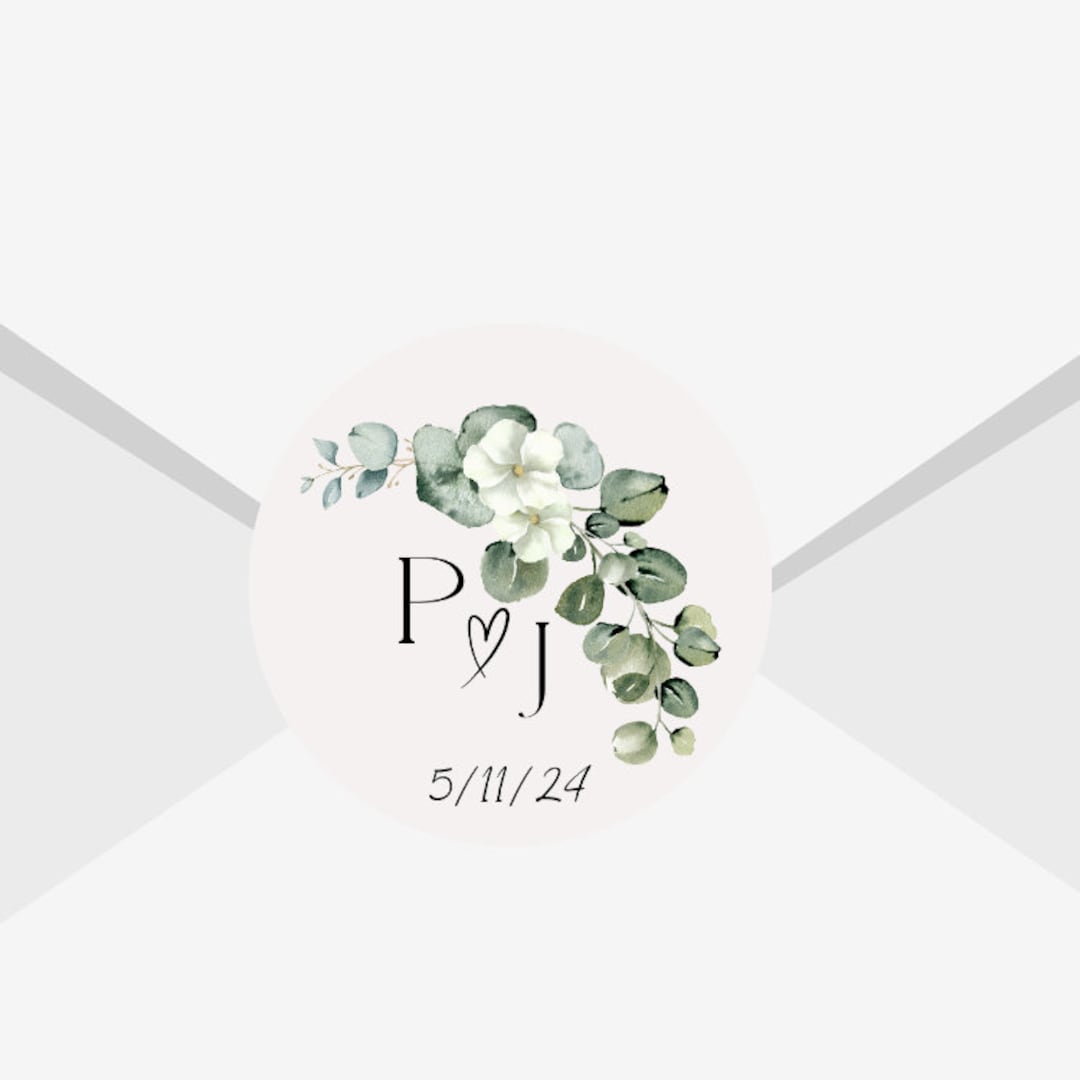 Wedding Couple Initial Labels | Round White Matte Stickers | Wedding ...