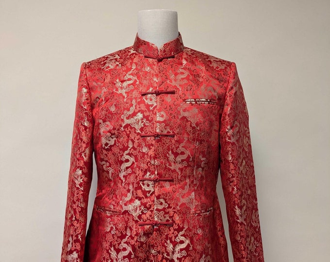 Chinese Wedding Sample Jacket, Red Brocade Tang Suit, Chinese Groom ...
