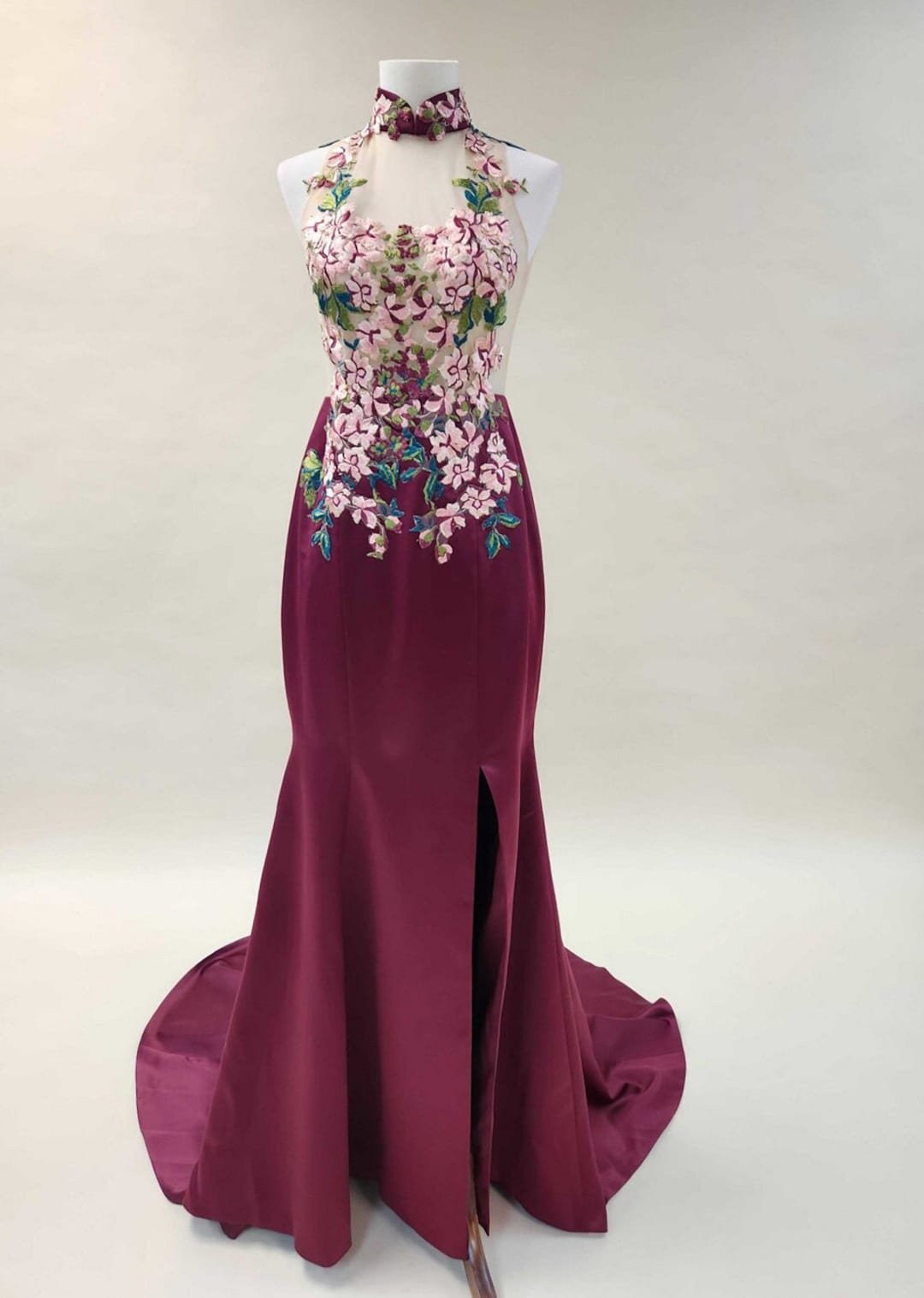 Halter Top Cheongsam Dress, Modern Qipao Dress, Chinese Wedding Dress ...