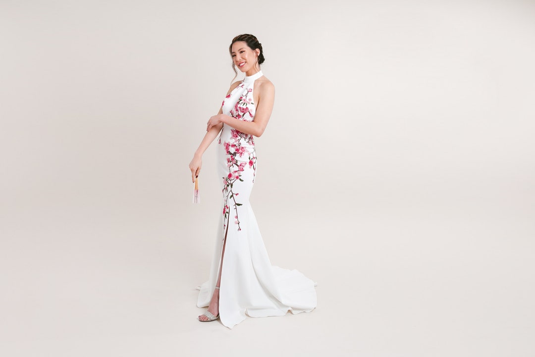 Custom White Floral Cheongsam Dress | Modern Mermaid Cheongsam | Custom ...