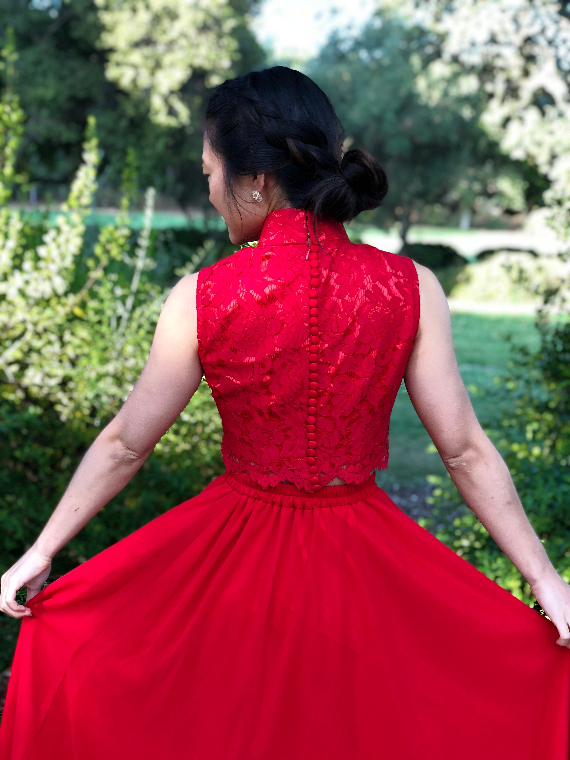 Custom Modern Two-piece Lace Cheongsam | Red Cheongsam | Custom Qipao ...