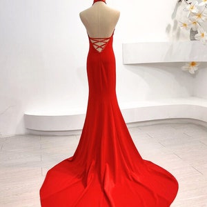 Modern Halter Top Cheongsam, Custom Chinese Wedding Dress, Red Qipao ...