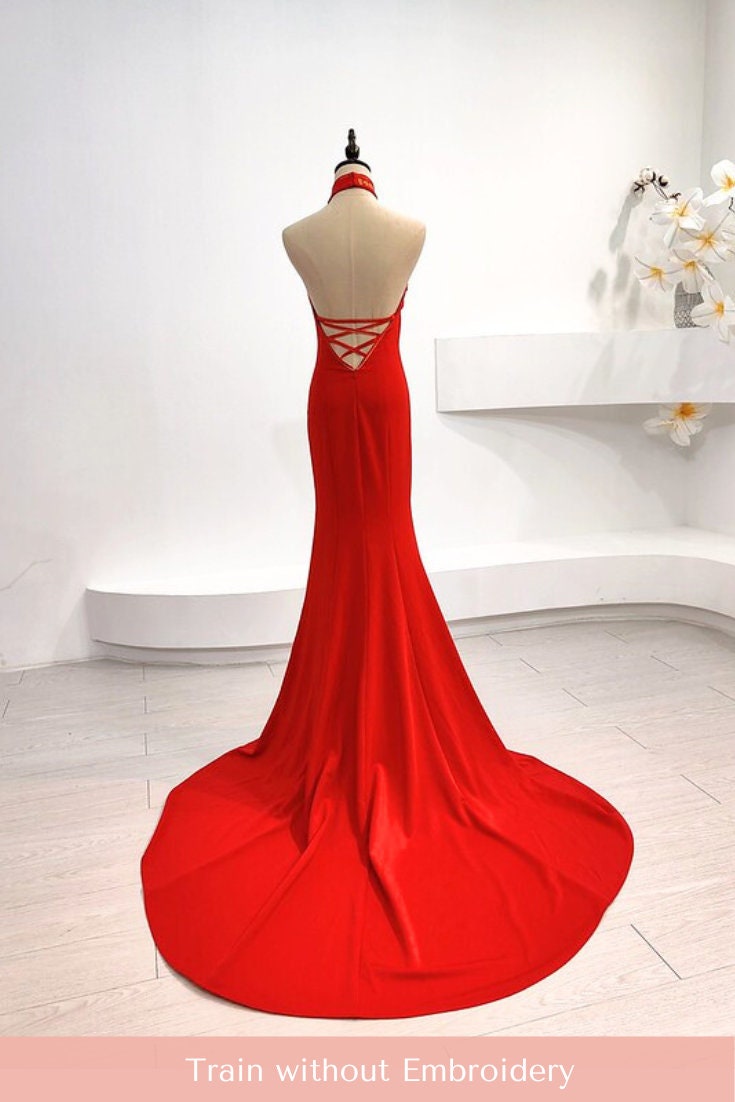 Modern Halter Top Cheongsam, Custom Chinese Wedding Dress, Red Qipao ...