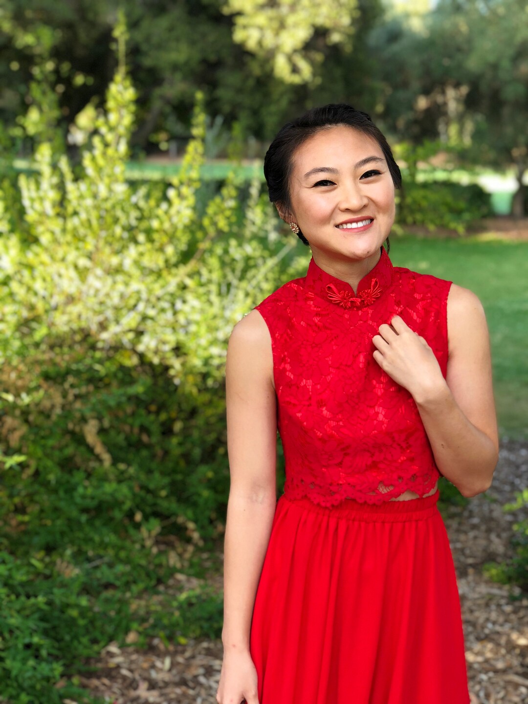 Custom Modern Two-piece Lace Cheongsam | Red Cheongsam | Custom Qipao ...