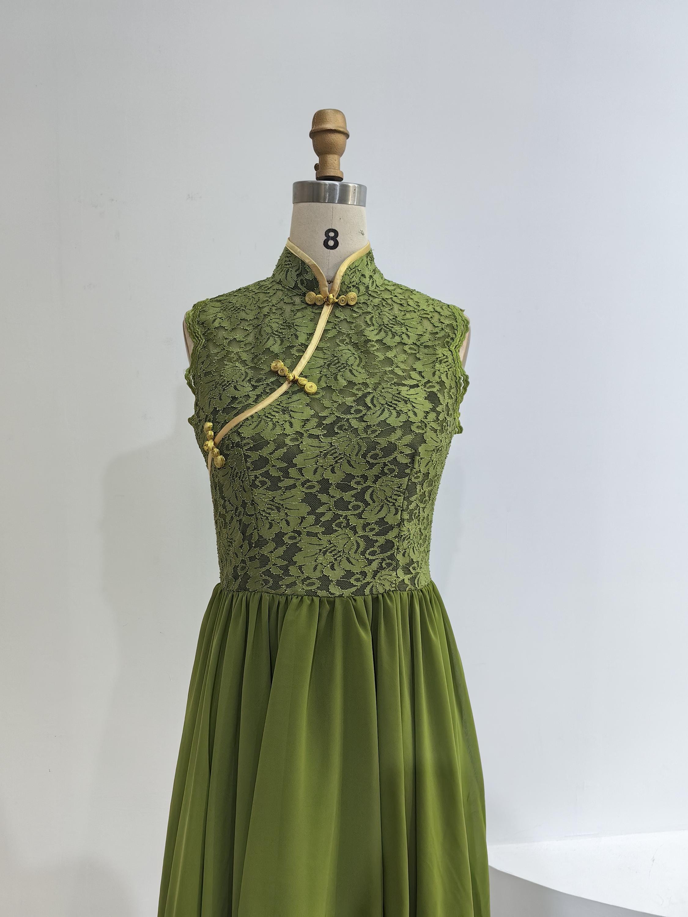 Modern Green Qipao, Chinese Wedding Dress, Green and Gold Cheongsam ...