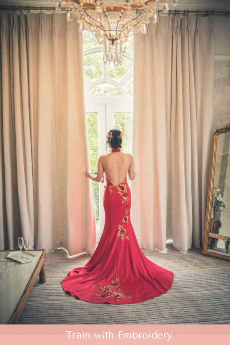 Modern Halter Top Cheongsam, Custom Chinese Wedding Dress, Red Qipao ...