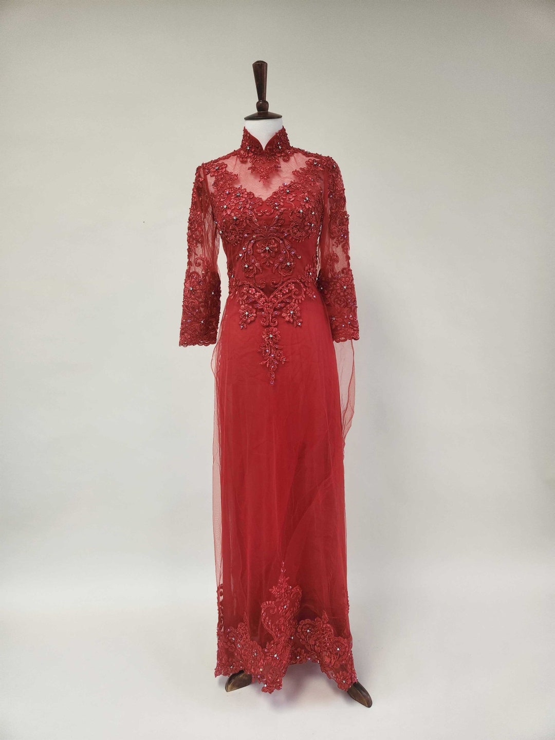 Vietnamese Sample Wedding Dress, Red Ao Dai, Traditional Ao Dai for ...