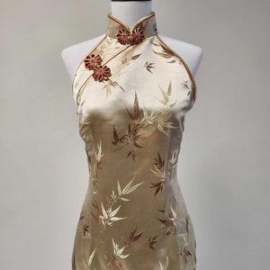 Custom Gold Chinese Wedding Dress, Gold Halter Top Cheongsam, Custom ...