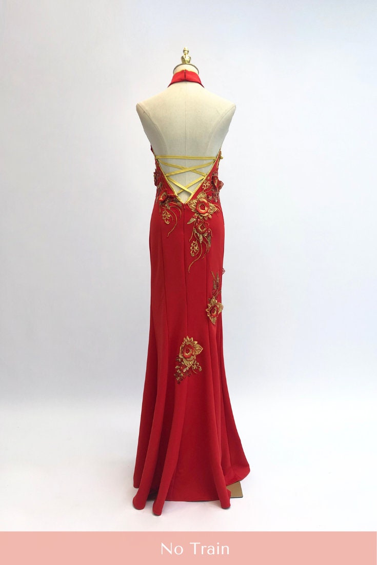 Modern Halter Top Cheongsam, Custom Chinese Wedding Dress, Red Qipao ...