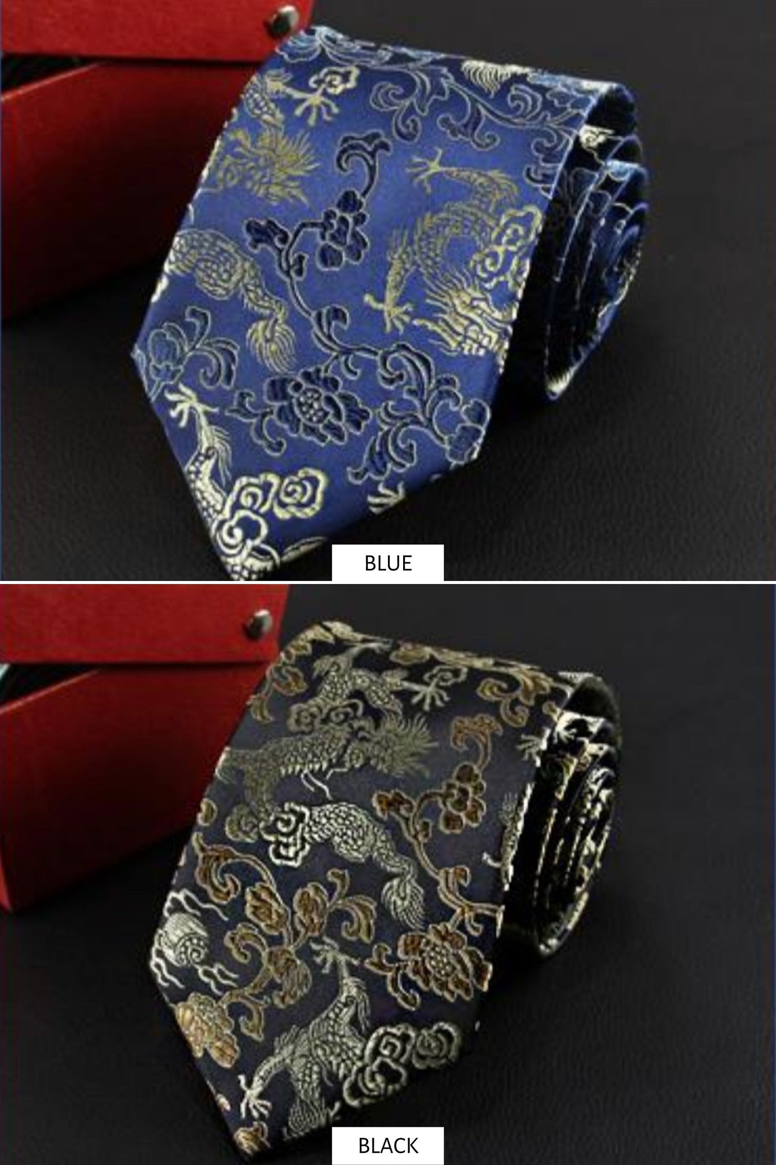 Silk Brocade Dragon Tie With Gold Embroidered Chinese Dragons - Etsy