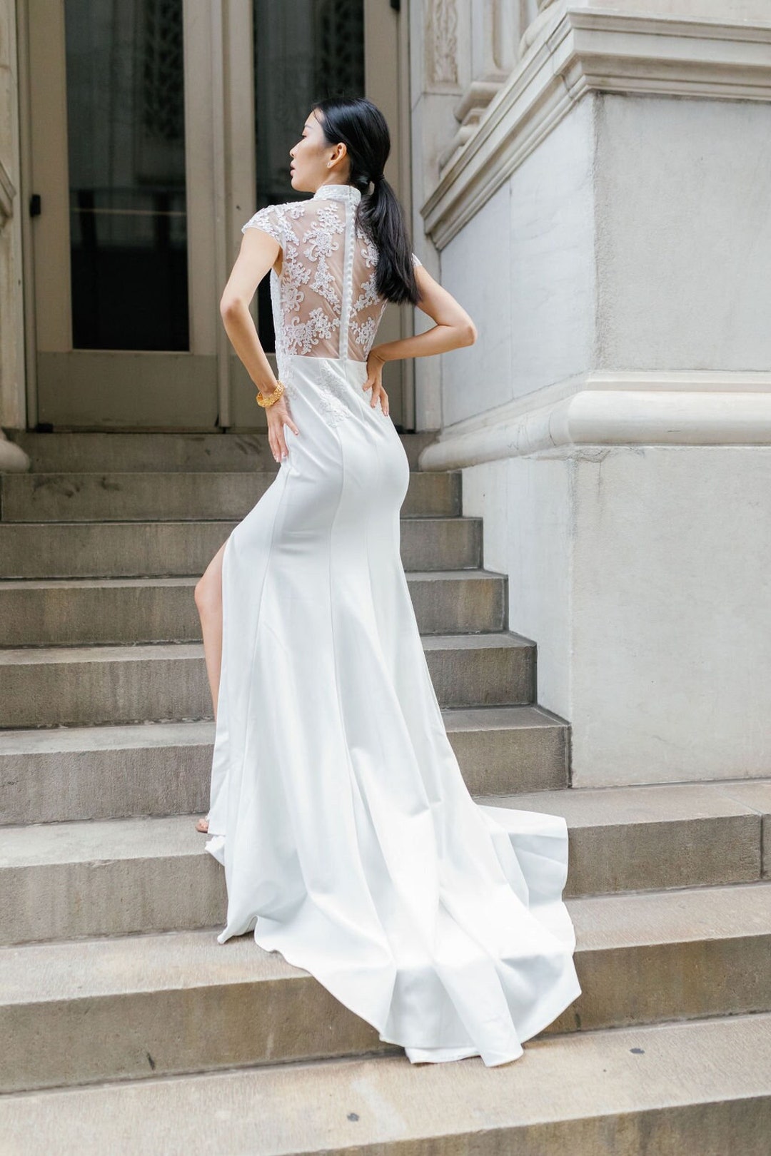 White Wedding Cheongsam, Chinese Wedding Dress, Custom Qipao, Modern ...