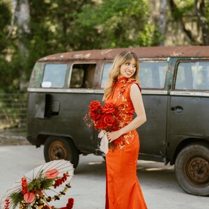 Red Gold Cheongsam Dress, Modern Chinese Wedding Dress, Custom Qipao ...