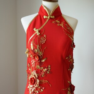 Modern Halter Top Cheongsam, Custom Chinese Wedding Dress, Red Qipao ...