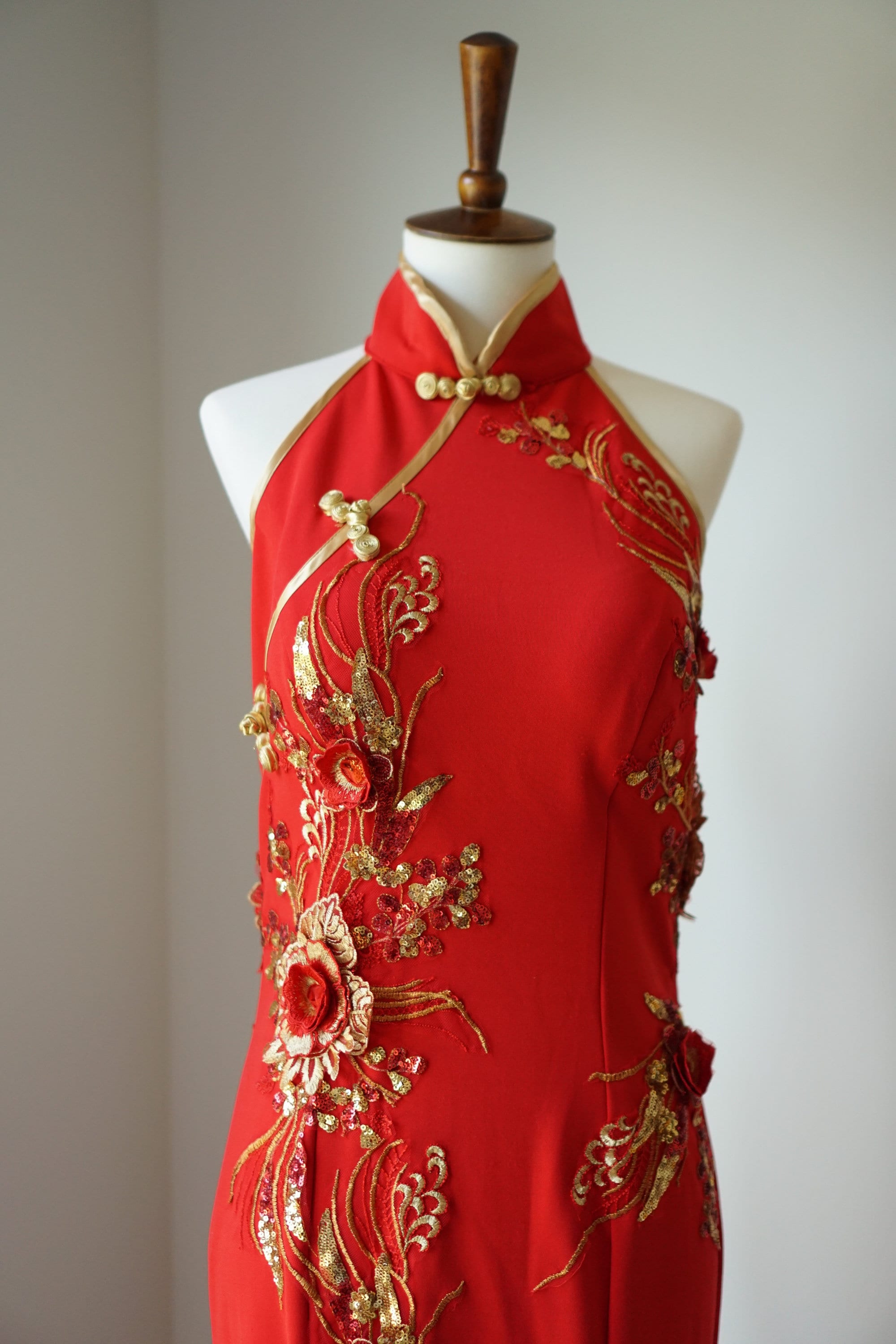 Modern Halter Top Cheongsam, Custom Chinese Wedding Dress, Red Qipao ...