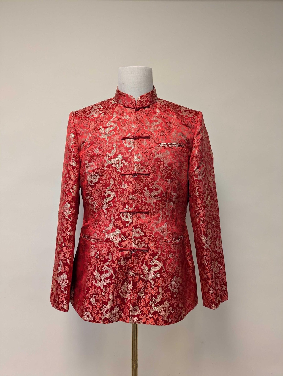 Chinese Wedding Sample Jacket, Red Brocade Tang Suit, Chinese Groom ...