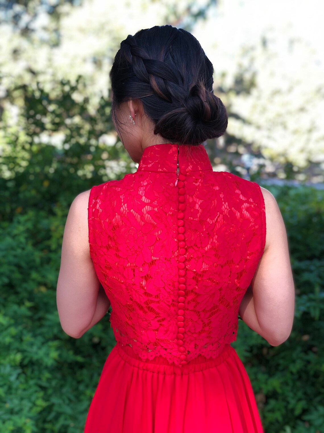 Custom Modern Two-piece Lace Cheongsam | Red Cheongsam | Custom Qipao ...