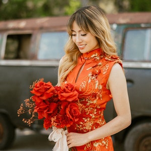Red Gold Cheongsam Dress, Modern Chinese Wedding Dress, Custom Qipao ...