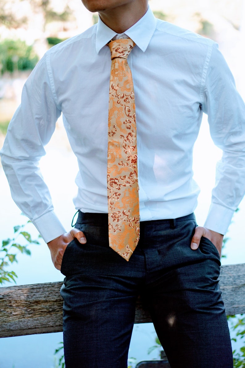 Silk Brocade Dragon Tie With Gold Embroidered Chinese Dragons - Etsy