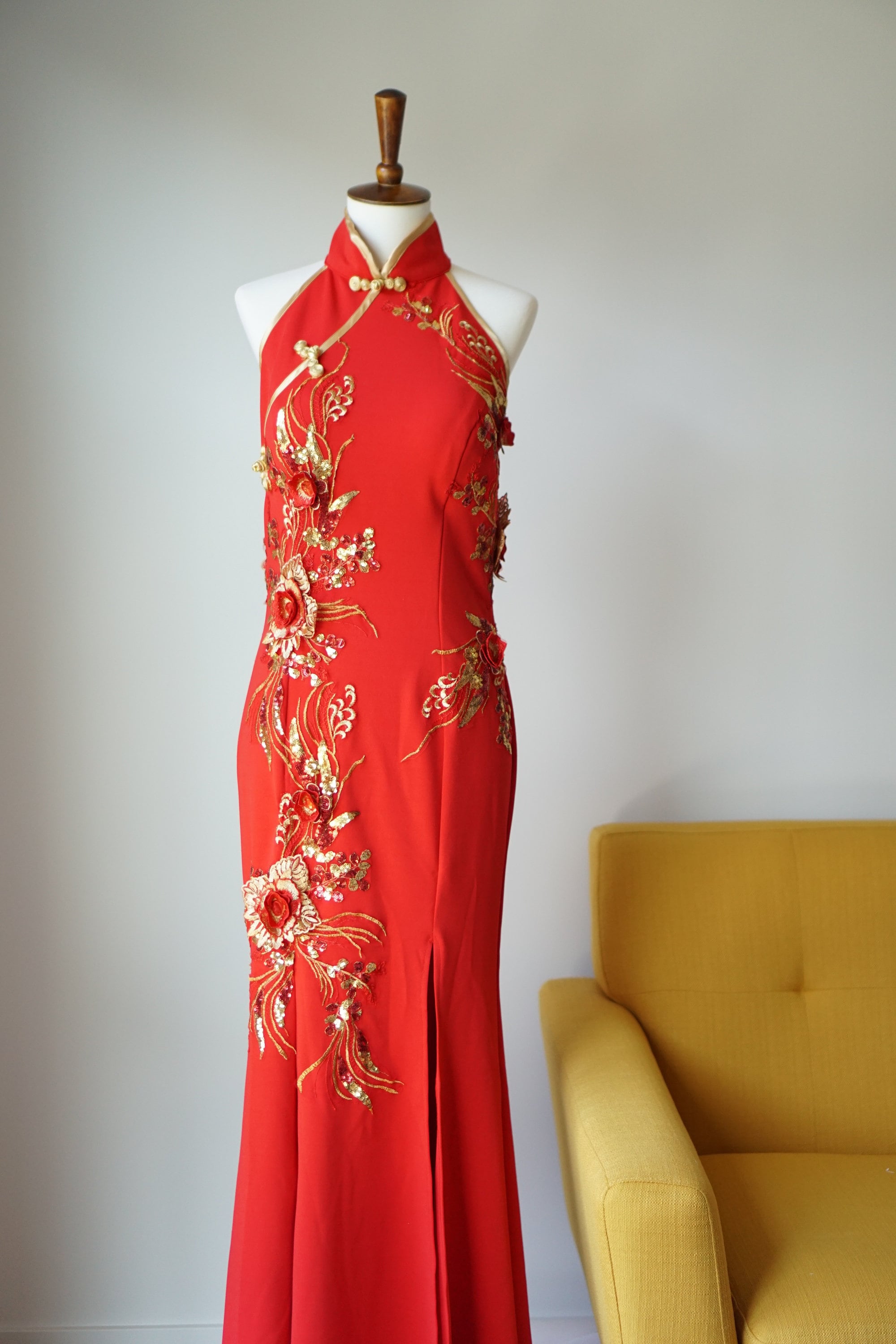 Modern Halter Top Cheongsam, Custom Chinese Wedding Dress, Red Qipao ...