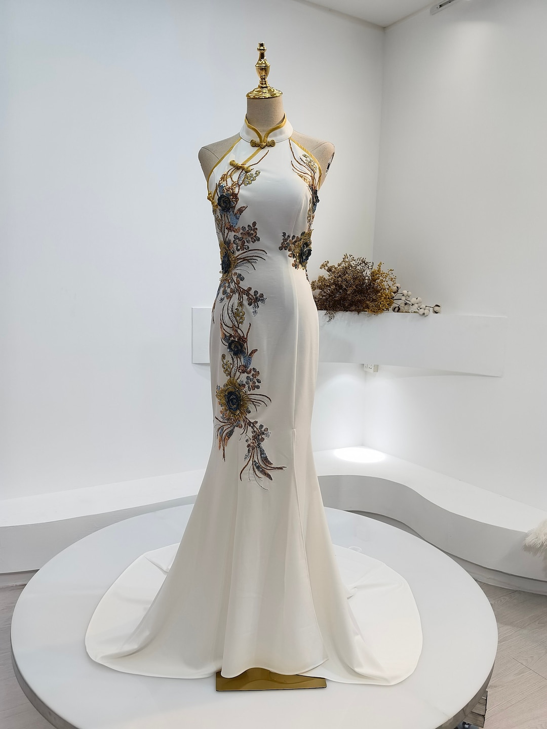 White Chinese Wedding Dress, Custom Qipao, Modern Cheongsam, White ...