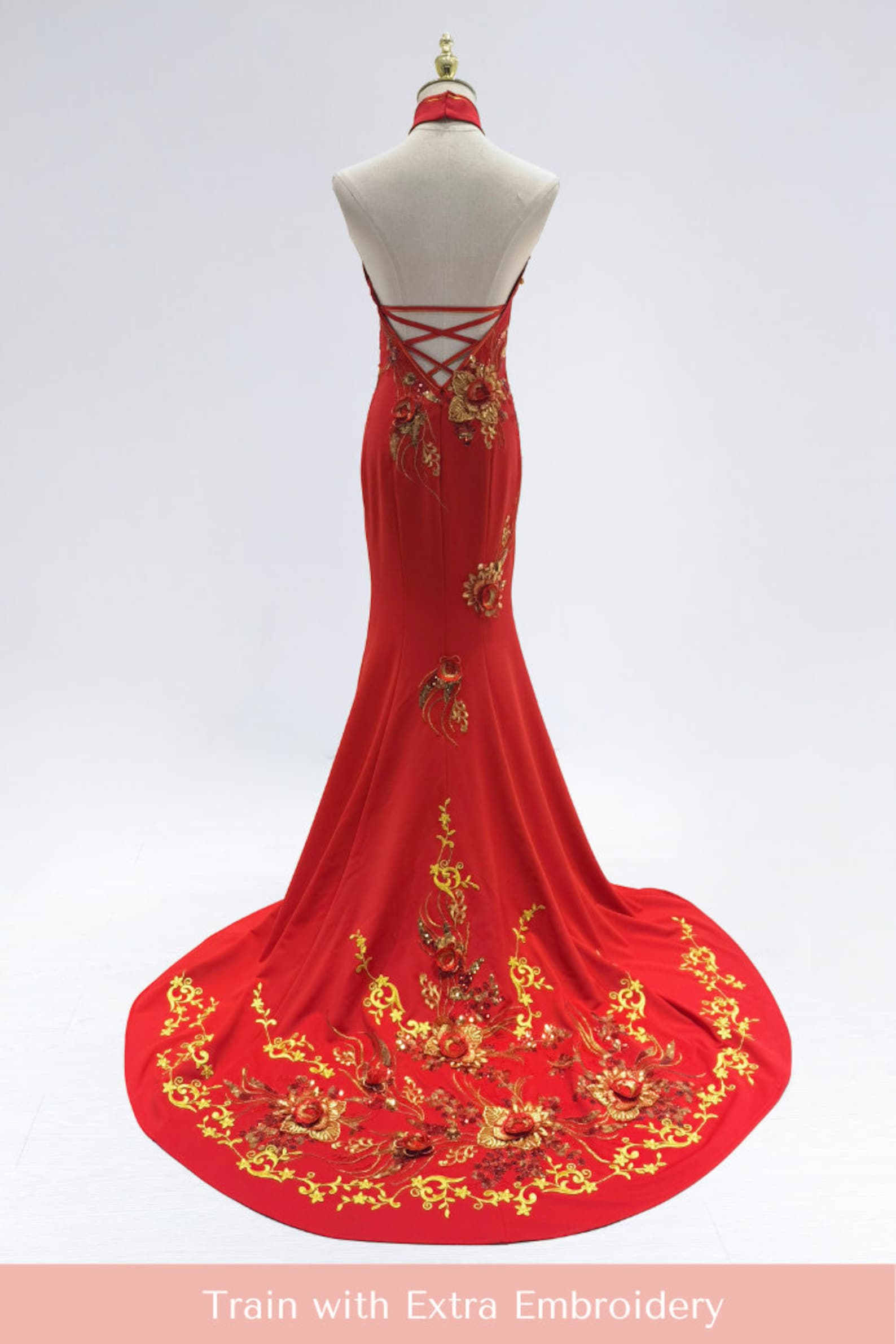 Modern Halter Top Cheongsam, Custom Chinese Wedding Dress, Red Qipao ...