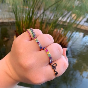 Rainbow Crystal Ring Round Rainbow CZ Eternity Band Silver | Etsy
