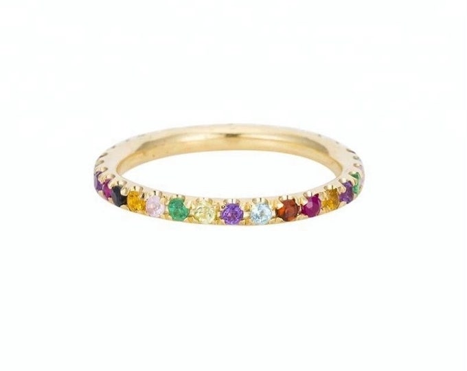Rainbow Stacking Ring | Thin Rainbow Ring | Rainbow Eternity Band - Etsy