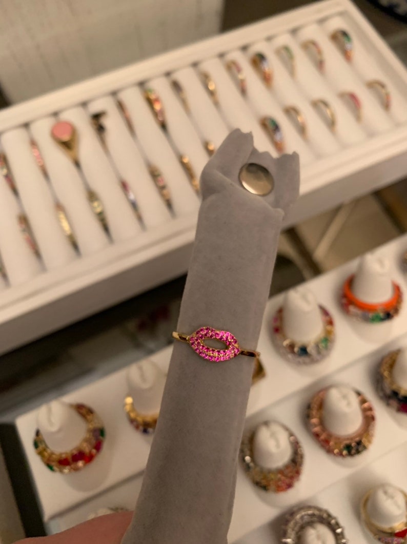 Micro Pave Pink Lips Ring Lips Ring Kiss Ring | Etsy