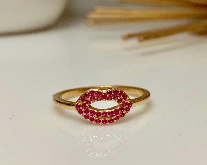Micro Pave Pink Lips Ring Lips Ring Kiss Ring - Etsy