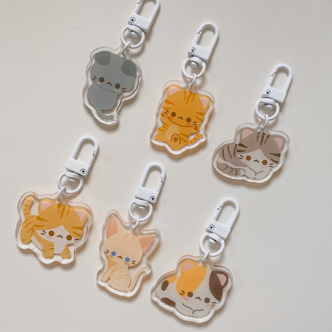 Kawaii Cat Keychain Clear Acrylic Charm Cute Accessory Cat Acrylic ...