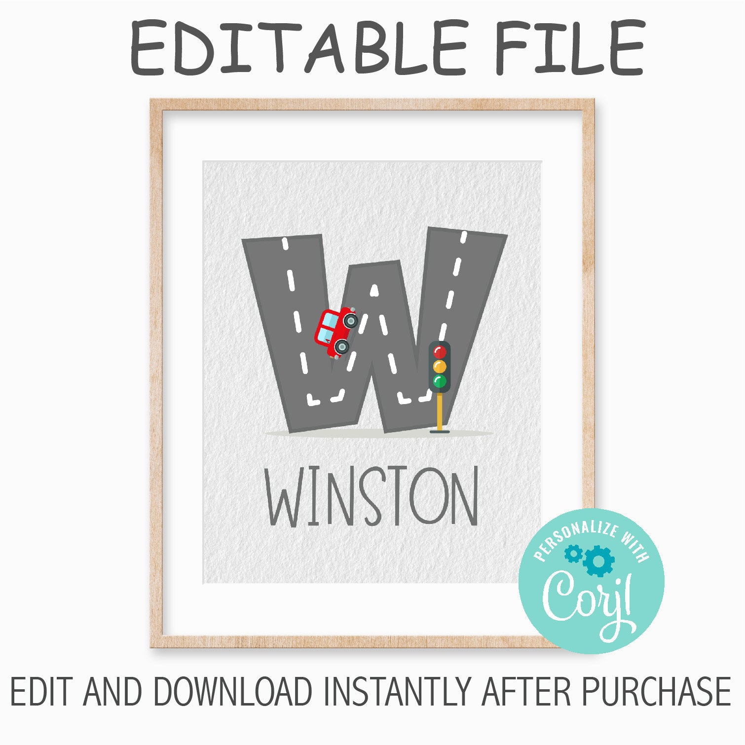 8x10 Custom Car Name Print Downloadable Name Print for Boys | Etsy