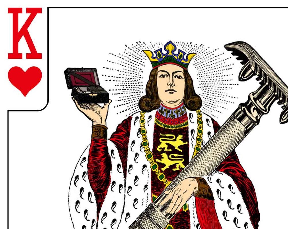 The King playing card poster print in all 4 color suits | Etsy