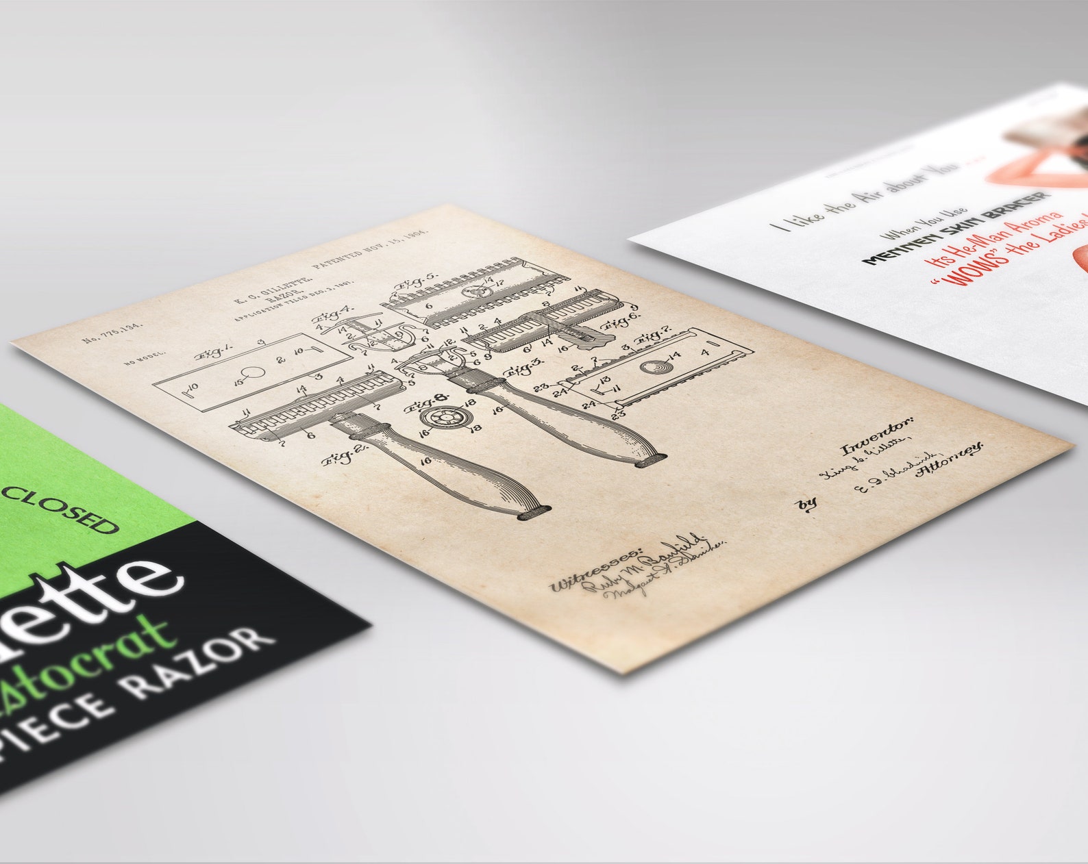 Vintage Gillette Razor Patent Poster Print, Remastered Barber Shop Man ...