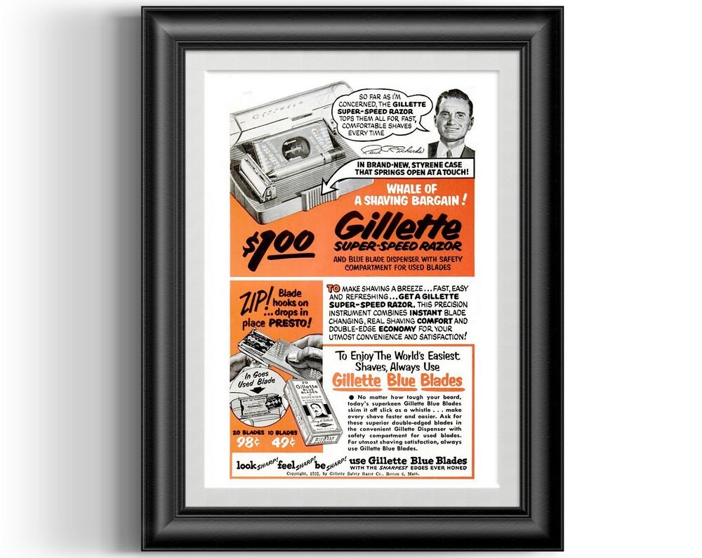 Vintage Gillette Black Tip Super-speed Razor Poster Print | Etsy